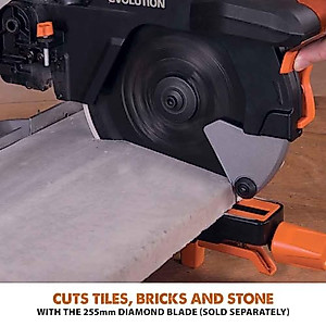 Evolution Power Tools R255SMS 10-Inch Sliding Miter Saw Multi-Material, Multi-Purpose Cutting Cuts Metal, Plastic, Wood & More 0˚ - 45˚ Bevel Tilt & 50˚ - 50˚ Miter Angles TCT Blade Included