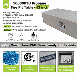 SUNPEAK Patio Furniture Set Outdoor Furniture Sectional Couch Fire Pit Table and Chairs Set with Propane Firepit (Light Brown Wicker, 9 pcs/42‘’ Rectangular Fire Pit)