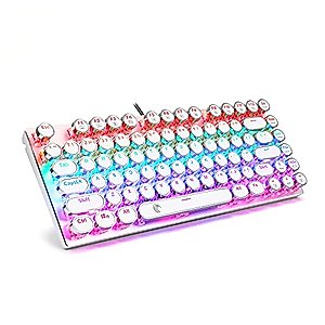 HUO JI E-Yooso Z-88 Typewriter Mechanical Keyboard, Rainbow LED Backlit, Vintage Retro Style with Red Switches, Compact 81 Keys for PC, Mac, White