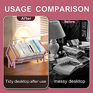 Stainless Steel Desk Bookshelf, Desktop Shelf for Book Lovers and Record Keepers ,Vinyl Record Holder for Magazine/CDs/Book Display,Tabletop Bookcase Book Organizer in Living Room/Office/Bedroom