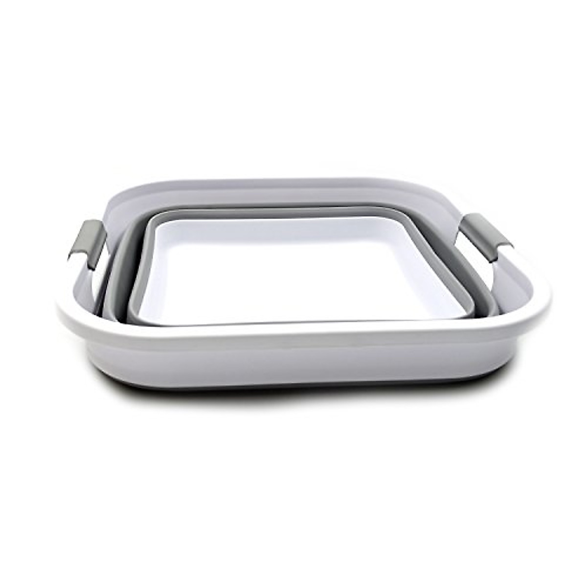 SAMMART 32L Collapsible Plastic Laundry Basket - Square Tub/Basket - Foldable Storage Container/Organizer - Portable Washing Tub - Space Saving Laundry Hamper (1, Grey)