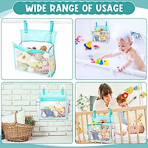 2 Pieces Baby Bathtub Toy Organizer Extra Large Opening Bath Toys Mesh Multiple Ways to Hang Bath Toy Holder Bottom Zipper Storage Bag with 4 Adhesive Hooks (Blue)