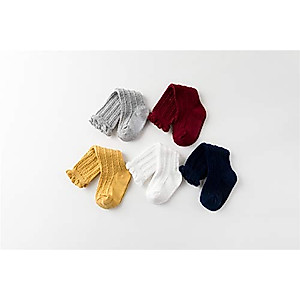 Jastore 5 Pairs Unisex Baby Girl Boy Lace Stocking Toddler Knit Knee High Cotton Socks (3-5T, A-Mixed Color-5 Pairs)
