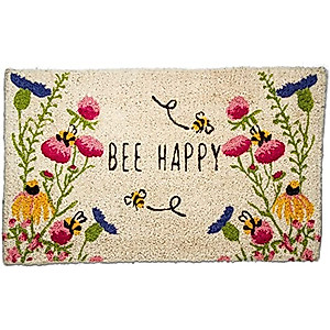 Outory Funny Door Mat Coir Bee Happy Wildflower Door Mat 23.6x15.7 Inch