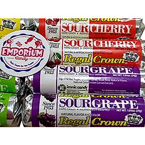 Regal Crown Candy Rolls Assortment - Sour Cherry Lemon Apple Grape 2 Rolls of Each Flavor
