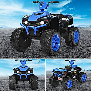 OLAKIDS 12V Kids Ride On ATV, 4 Wheeler Electric Vehicle for Toddlers, Battery Powered Motorized Quad Toy Car for Boys Girls with LED Lights, Music, Horn, High Low Speed, Soft Start (Blue)