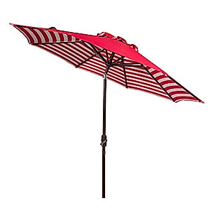 Safavieh PAT8007D Collection Athens Brown and White Inside Out Striped 9Ft Crank Outdoor Auto Tilt Umbrella