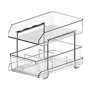 Hourleey 2 Tier Household Organizer with Dividers, Double Layer Multi-Purpose Slide-Out Bathroom Vanity Countertop Closet Organization, Refrigerator Organizers and Storage, For Kitchen Pantry Cabinet