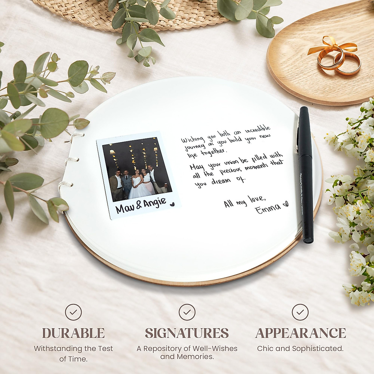 Mikito Elegant Wedding Guest Book – Ideal Baby Shower Guest Book, Memorable for Birthdays & Graduations – Classic Guestbook for Wedding Celebrations - Polaroid Guest Book