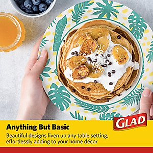 Glad Round Disposable Paper Plates with Palm Leaves Design, 10" | 10 Inch Paper Plates | Soak Proof Paper Plates Heavy Duty, Microwave Safe| Cut Resistant Disposable Plates for Everyday Use, 50 Count