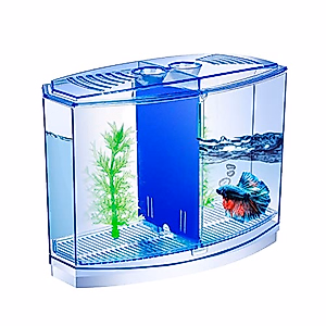 Betta Fish Tank - Mini Betta Bowl Kit Small Aquarium with Divider - 2/5 Gallon Beta Fish Tank Set Starter Goldfish Fishbowl - Transparent Acrylic Fish Jar for Shrimp Crab Moss Seaweed Ball