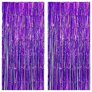 KatchOn, XtraLarge Purple Foil Fringe Curtain - 8x3.2 Feet, Pack of 2, Purple Party Decorations | Purple Backdrop Curtain for Mermaid Birthday Decorations | Purple Streamers for Mardi Gras Decorations
