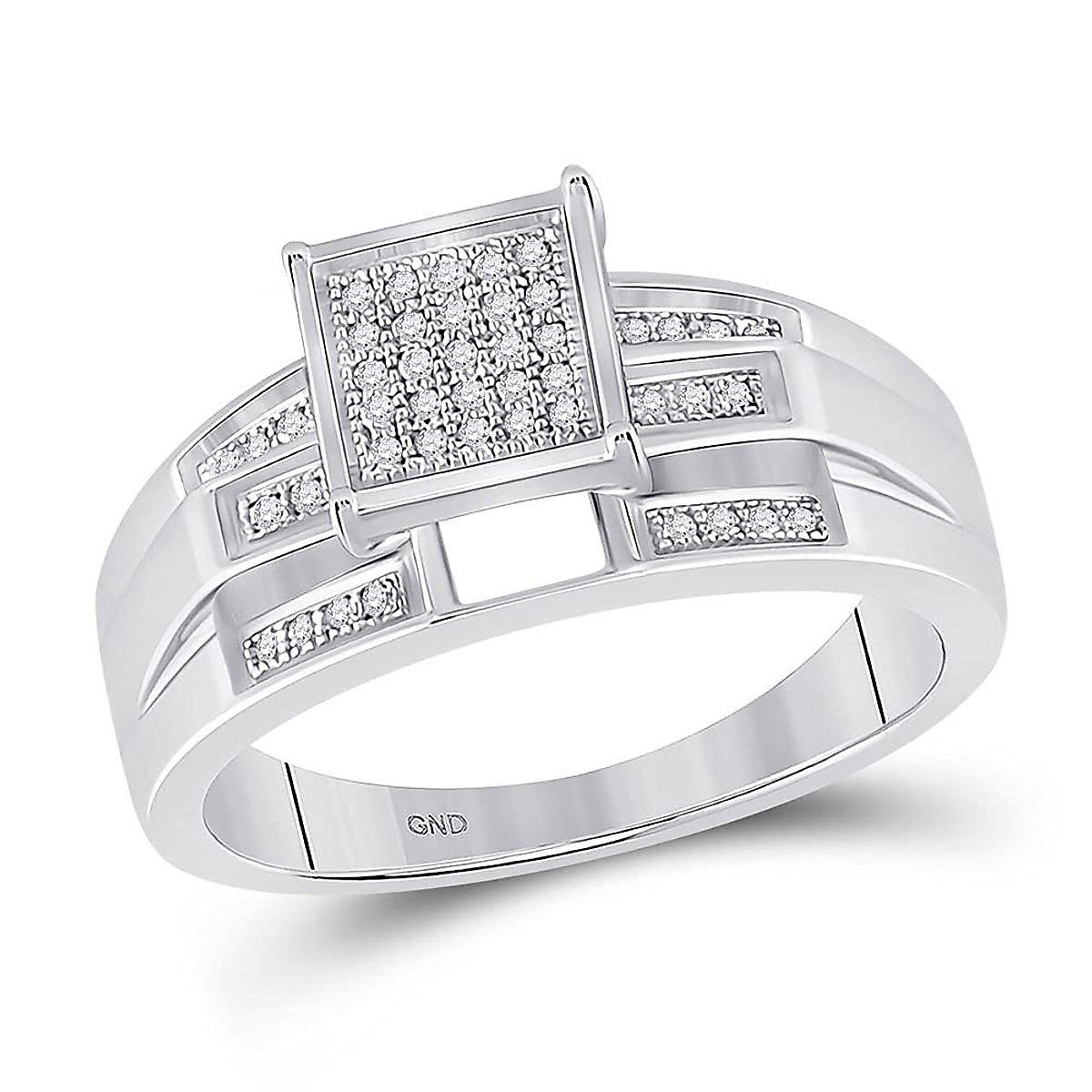 The Diamond Deal Sterling Silver Round Diamond Square Bridal Wedding Engagement Ring 1/8 Cttw