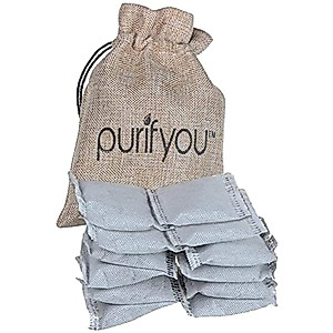 100% Natural Bamboo Charcoal Air Purifying Bag - Set of 12 Carbon Filters, Deodorizer Bags, Odor Absorber for Diaper Pail, Trash, Shoes, Closets, Cars, Fridge, Pets House, Kitchen, Home by purifyou