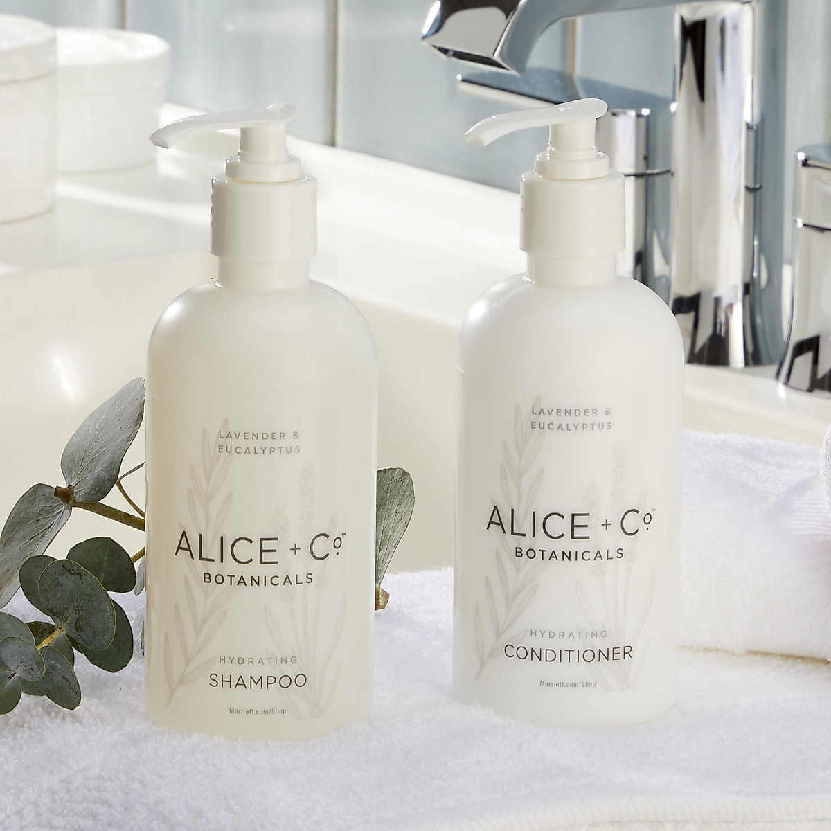 Alice + Co. Shampoo & Conditioner - Fairfield by Marriott - TownePlace - SpringHill - Hotel Bath Amenities - Lavender & Eucalyptus - 8.5 oz Bottles - Hair Care Set