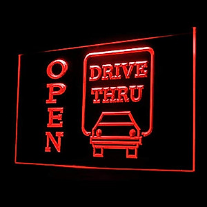 190014 Open Drive Thru Service Shop Store Display LED Light Neon Signs (12" X 8", Red)