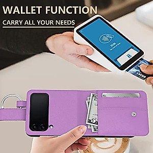 Warmson for Samsung Z Flip 4 Case,Samsung Z Flip 4 Wallet Case with Ring Card Slot Galaxy Z Flip 4 Case PU Leather RFID Blocking Protective Flip Folio Z flip 4 5G Case Purple for Women Girls Men