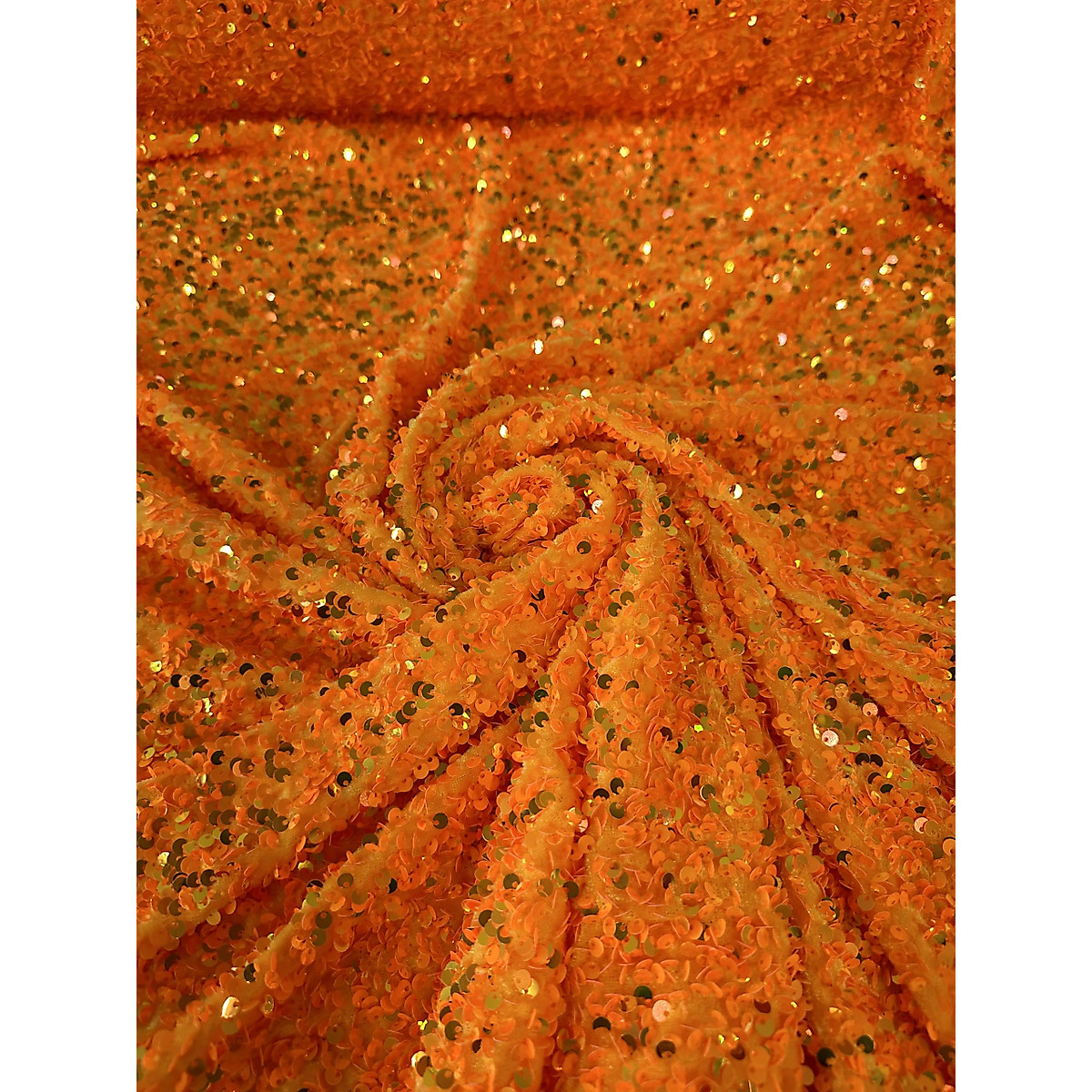 Sequin Velvet Fabric Soft Stretchy Cloth with Glittering Sequins Perfect for Dressmaking Costumes Upholstery and Christmas Decor 1 Yard of Spandex Fabric for Sewing and Crafts (Orange)