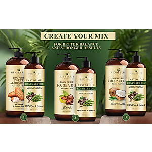 Handcraft Blends Castor Oil with Rosemary Oil for Hair Growth, Eyelashes, Eyebrows - 100% Pure and Natural Carrier Oil Hair, Body Oil - Moisturizing Massage Oil for Aromatherapy - 8 fl. Oz