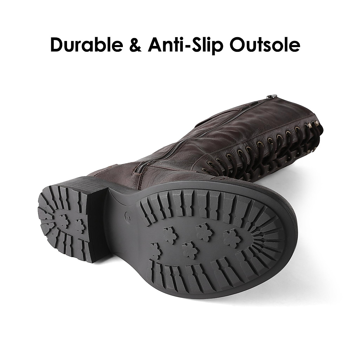 DREAM PAIRS Women's Pu Knee High Riding Combat Boots,Size 11,Brown,Georgia