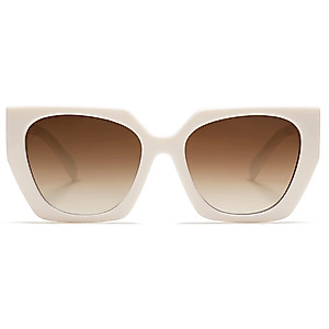SOJOS Big Trendy Polarized Sunglasses Womens Oversized Cateye Sunnies Lentes De Sol Para Mujer SJ2205, Creamy White/Gradient Brown