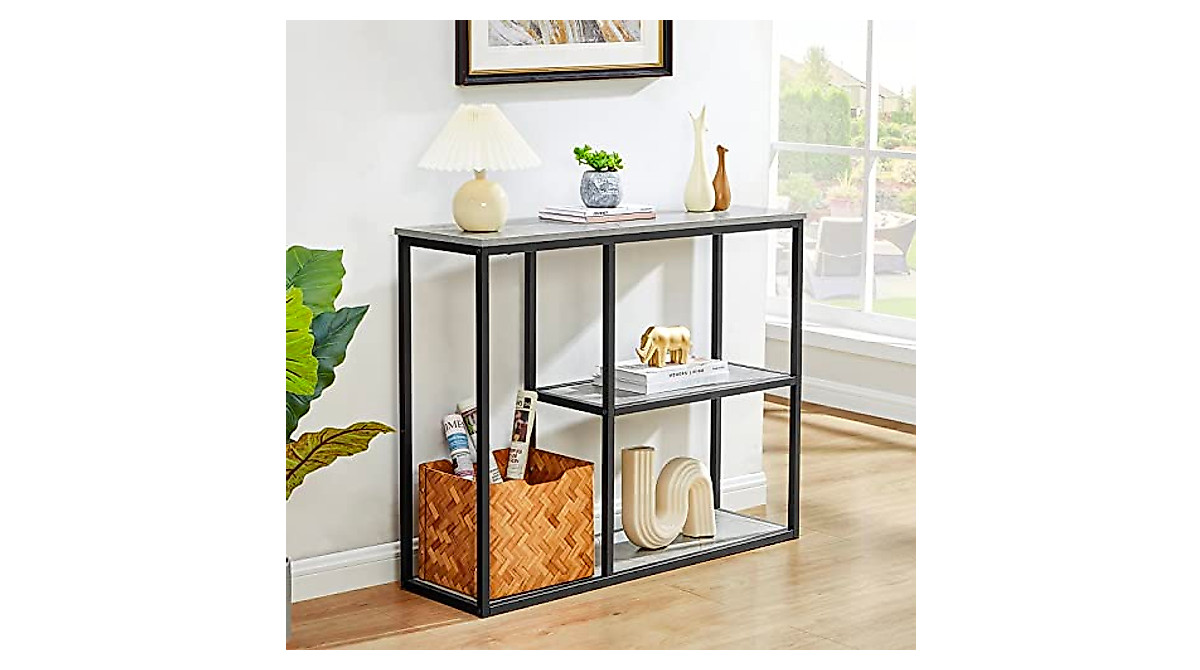 WOHOMO Console Table, 12 Inch Narrow Sofa Table with 3-Tier Storage ...