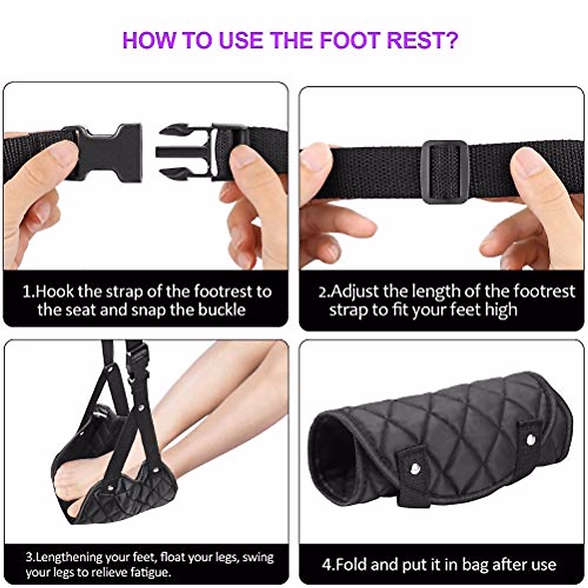 Airplane Footrest (Travel Comfortably) - Airplane Travel Accessories - Portable Travel Foot Hammock for Flight Bus Train Office Home - Reduce Swelling and Soreness by Angemay