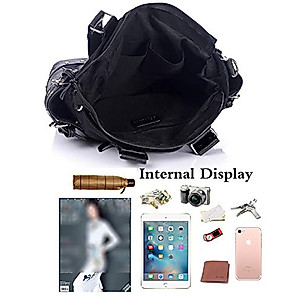 RainboSee Women Punk Rivet Handbag Purse Canvas Tote Shoulder Crossbody Bag Large Capacity Satchel Black