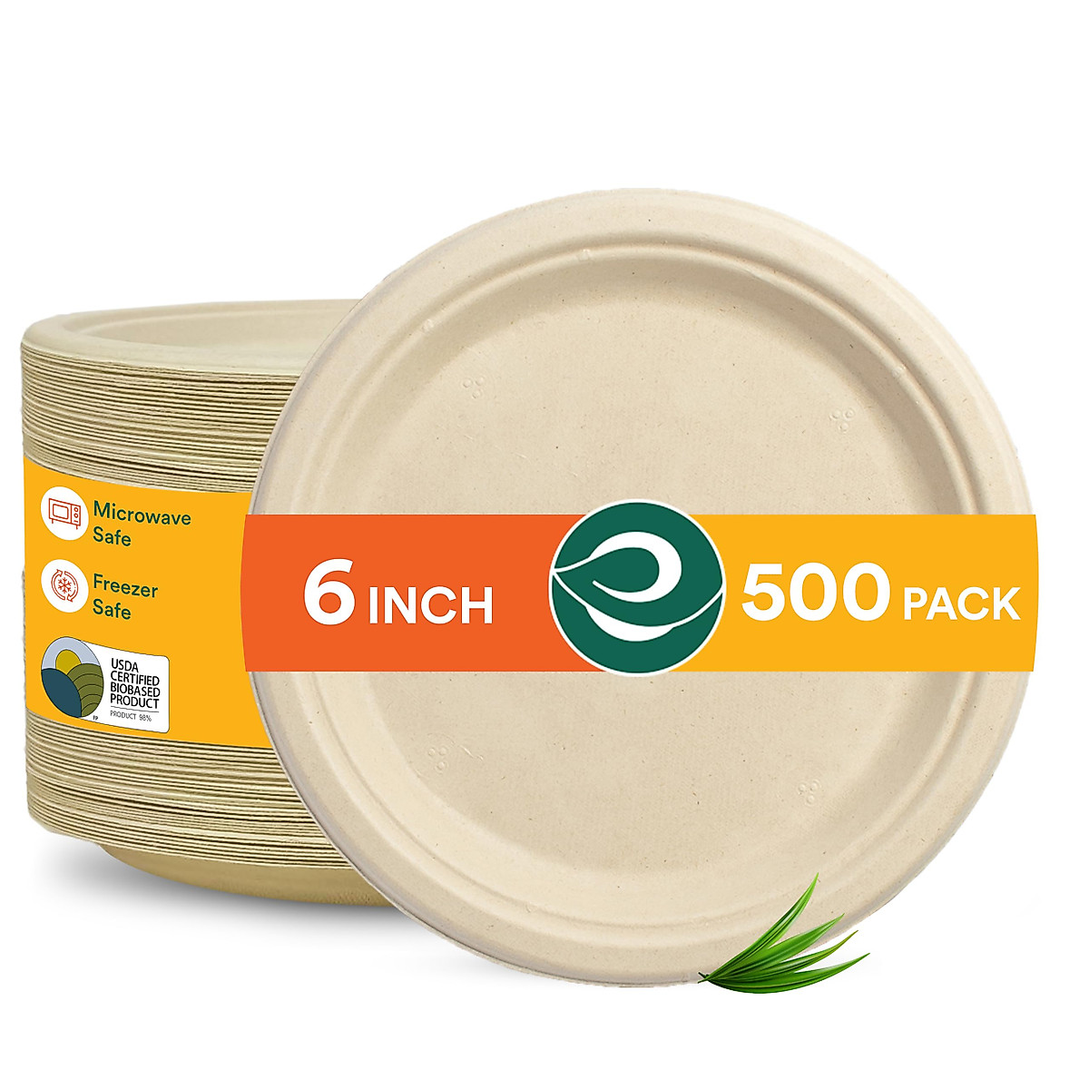 ECO SOUL 100% Compostable 6 Inch Small Paper Plates 500 [4x125 Pc] Disposable Bulk Party Heavy Duty, Eco-Friendly, Appetizer, Dessert, Wedding Plates I Biodegradable Unbleached Sugarcane Eco Plates