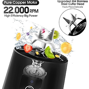 Portable Blender, Blender for Shakes and Smoothies, Personal Blender, Mini Shakes Juicer Cup 380ml USB Rechargeable with 6 Stainless Steel Blades for Kitchen,Sport and Travel, Black HSZZB X0316