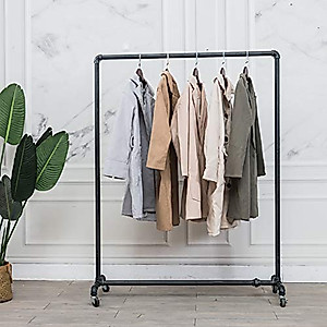 Tianman (47" Wx63 Tx16 D) Industrial Pipe Clothing Rack,Vintage Commercial Grade Pipe Clothes Racks,Rolling Rack for Hanging Clothes Retail Display,Heavy Duty Steampunk Iron Ballet Garment Racks