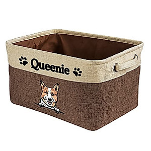 MALIHONG Personalized Foldable Storage Basket with Cute Dog Pembroke Welsh Corgi Collapsible Sturdy Fabric Pet Toys Storage Bin Cube with Handles for Organizing Shelf Home Closet, Brown and White
