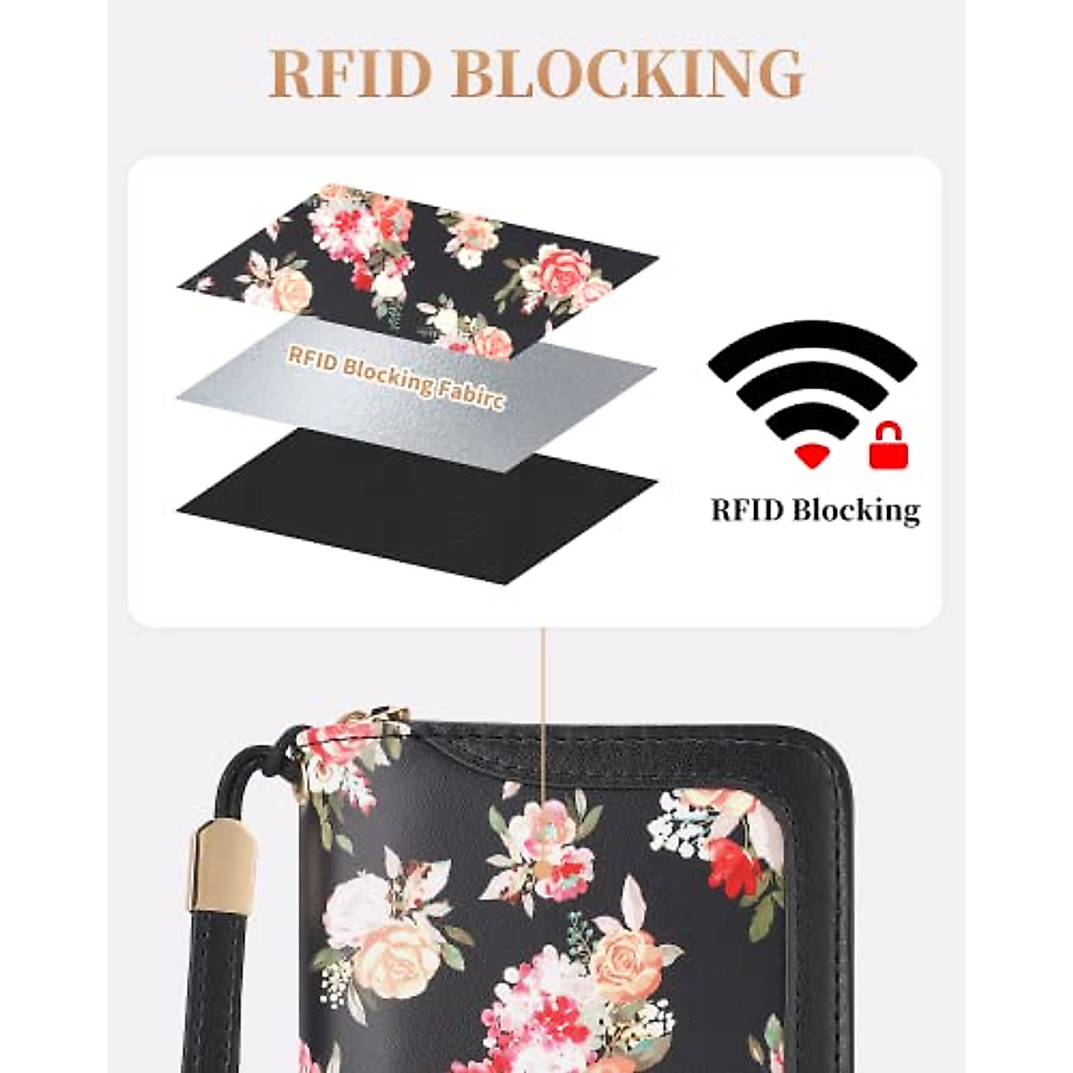 Marvolia Wristlet Wallets for Women - RFID Blocking Wallet Printed Clutch Wallet PU Leather Card Holder Ladies Wallet Zip Around Wallets - Blooming Flowers