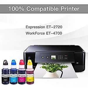 BeOne T522 Refill Ink Bottles Compatible Replacement for Epson 522 to Use with Workforce ET-4800 ET-4700 EcoTank 4700 4800 ET-2720 ET2720 (Black Cyan Magenta Yellow) 70ml Per Bottle