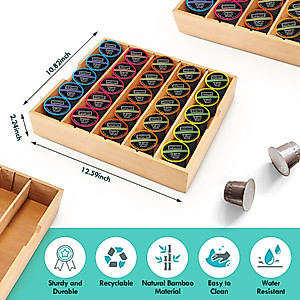 TRUSBER Bamboo K Cup Holder for Counter, Coffee Pod Drawer Organizer Compatible with Nespresso Vertuo Capsules, 25-36 K Cup Drawer Organizer for Coffee Station Home and Office K Cup Storage