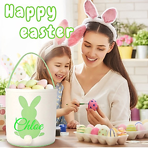 Amidaky Personalized Easter Bunny Basket for Kids Easter Canvas Basket with Handle Egg Bunny Bucket Green