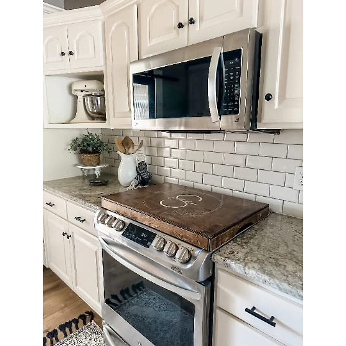 Josephine Thomas Home Personalized Noodle Board, Large Initial + Last Name, Stove Cover, Cooktop Cover, Warm Brown