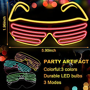 TOODOO 3 Pieces Light up Glasses Halloween Party Glow Flashing LED Sunglasses Shutter Neon Rave Glasses Costumes for Party Nightclubs Concert(Pink Blue, White Fluorescent Green, Yellow Red)