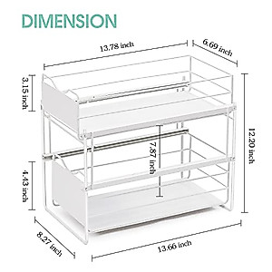 KINGRACK Stackable 2-Tier Cabinets Organizer With Sliding Storage Drawer, Pull Out Cabinets Home Organizer Shelf, Sliding Storage Basket Organizer, White