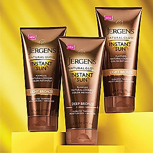 Jergens Natural Glow Instant Sun Sunless Tanning Moisturizer + Bronzer, Self Tanner, Deep Bronze, for Natural-Looking Tan, 6 Ounce
