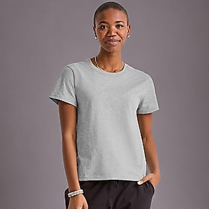 Hanes Comfortblend Originals Cotton T-Shirt, Classic Crewneck Women's Tee, Curved Back Hem, Light Steel, Medium