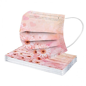 SHENQI 50 Packs Floral Disposable Face_Masks Adult Designs for Spring Summer 3-Ply Flower Facemasks Holiday Paper Masks Women Men