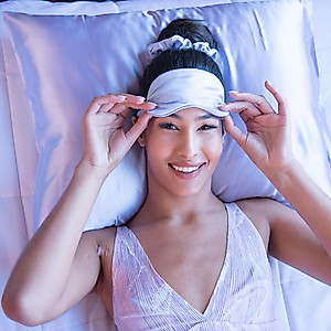 KISMETICS - Vegan Silk Sleep Set, Silky Pillowcase with Large Scrunchie and Eye Mask for Hair and Skin, Self Care Essential Satin Night Routine Kit (Purple Color)