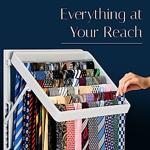 Tie and Scarf Organizer, TieMaster Battery-Free Organizer, Holds 60 Ties and Scarves, Easy Installation, Sleek Design, Preserve The Quality of Delicate Scarves and Ties