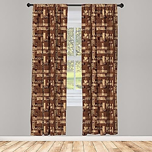 Ambesonne Coffee Window Curtains, Cafeteria Pattern with Hot Mocha Latte Milk Love Typography on Scribble Backdrop, Lightweight Decor 2-Panel Set with Rod Pocket, Pair of - 28" x 63", Beige Brown