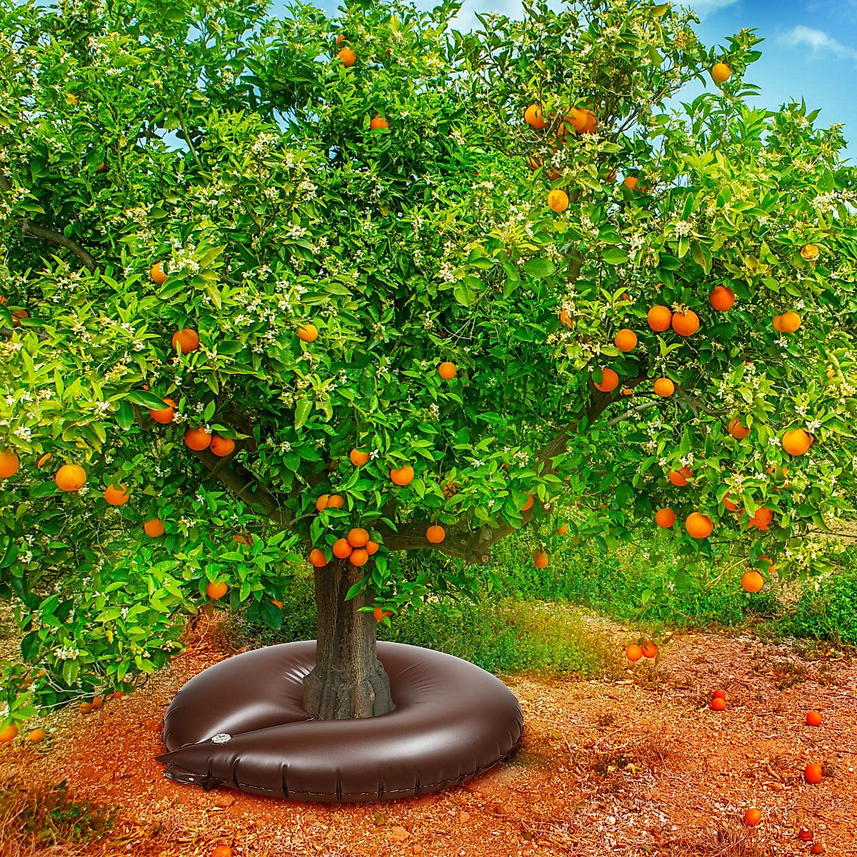 Spakon Tree Watering Ring Tree Bag for Watering PVC Drip Irrigation Water Pouch Round Watering Bags Automatic Drip System Planting Gardening Trees Shrubs, Brown (10 Gallon, 4 Pack)