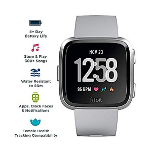 Fitbit Versa Smart Watch, Gray/Silver Aluminium, One Size (S & L Bands Included) (Renewed)