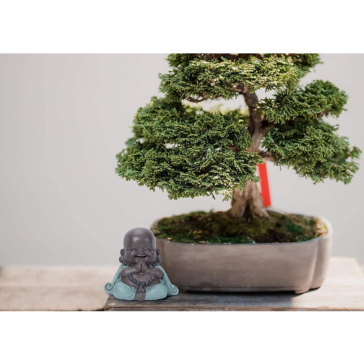 WGFKVAS Buddha Statue, Laughing Ceramic Buda Statue Little Monk Figurine Cute Baby Buddha for Home Office Car Decors Gift Crafts and Arts (Green)