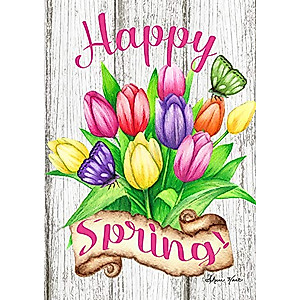 Toland Home Garden 1112301 Spring Tulips Spring Flag 12x18 Inch Double Sided Spring Garden Flag for Outdoor House Flower Flag Yard Decoration