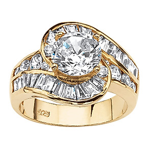 PalmBeach Yellow Gold-plated Sterling Silver Round Cubic Zirconia Engagement Ring Sizes 5-10 Size 7